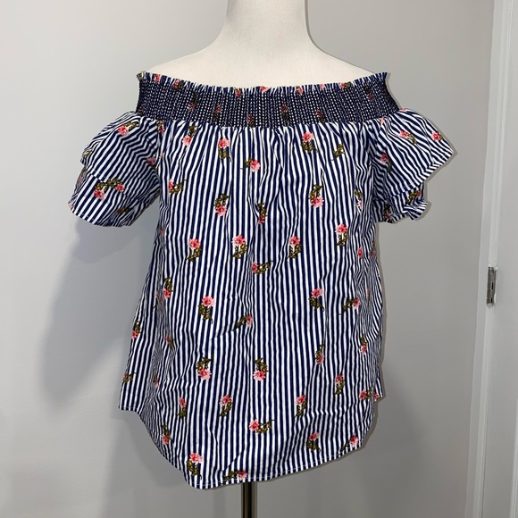 Blue Rain | Tops | Off The Shoulder Stripped Top | Poshmark